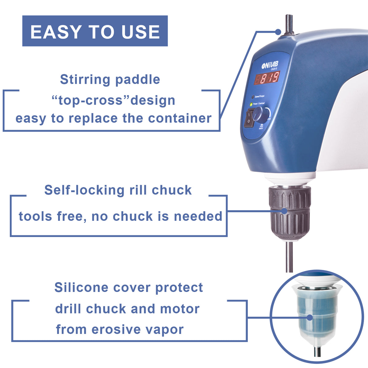 ONiLAB Electric Overhead Stirrer, LED Digital Overhead Stirrer Mixer w